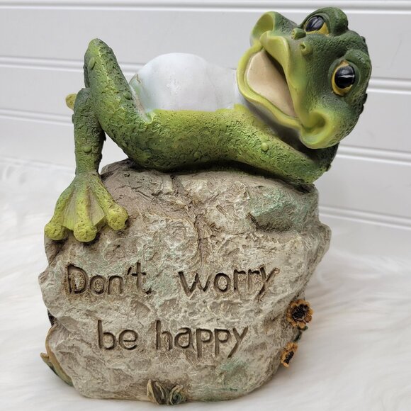 Accents | Garden Statue Lawn Ornaments Frog Dont Worry Be Happy ...